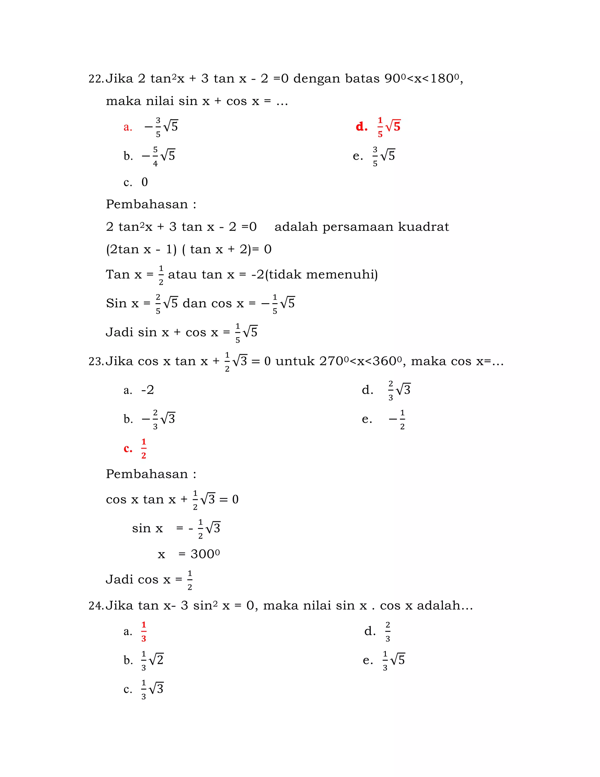 Latihan Soal Trigonometri Kelas XI | PDF