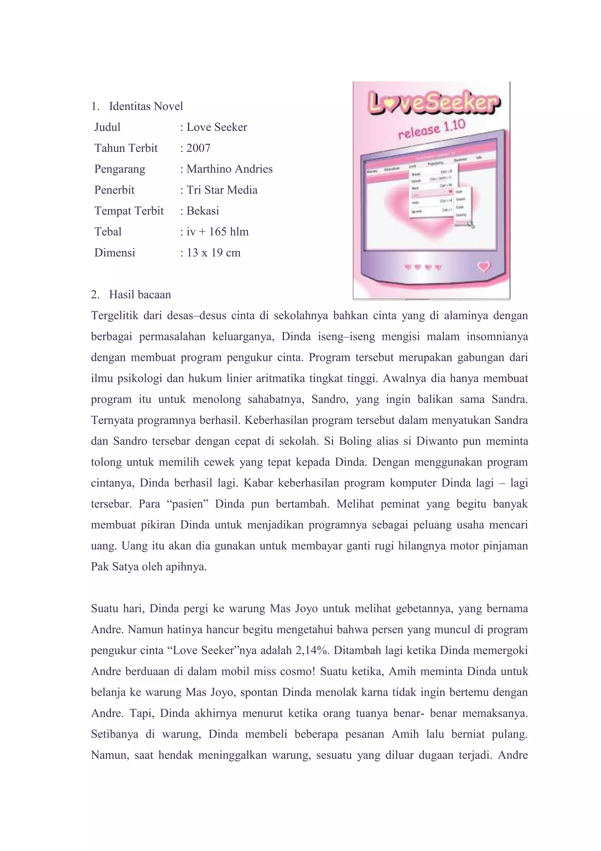 Laporan novel berjudul "loveseeker" | DOCX