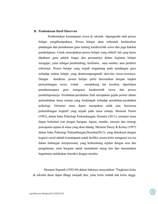 Laporan observasi Perkembangan Siswa Sekolah Dasar Negeri 04 Jaten kec.Jaten Karanganyar tahun ...