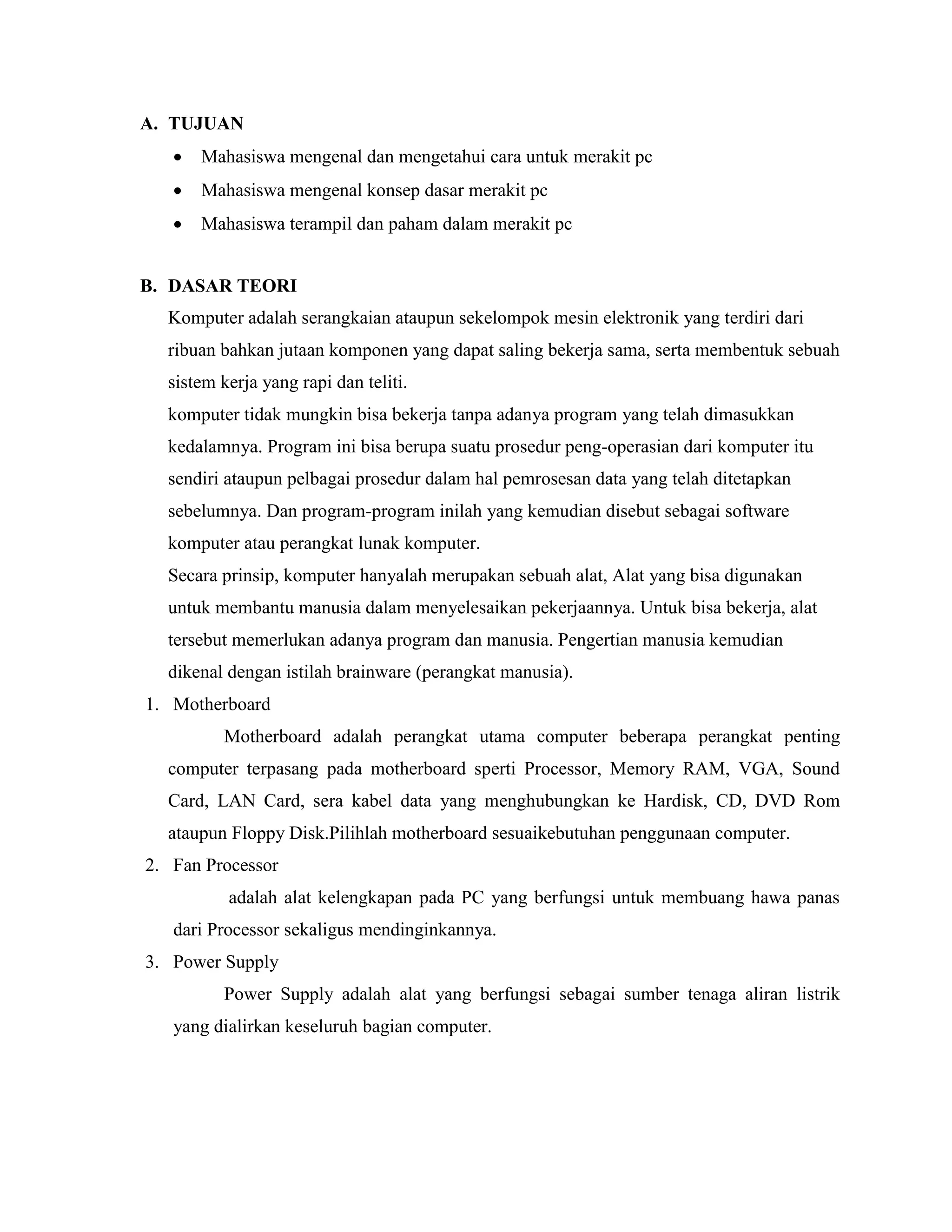 Laporan Perakitan PC | DOCX