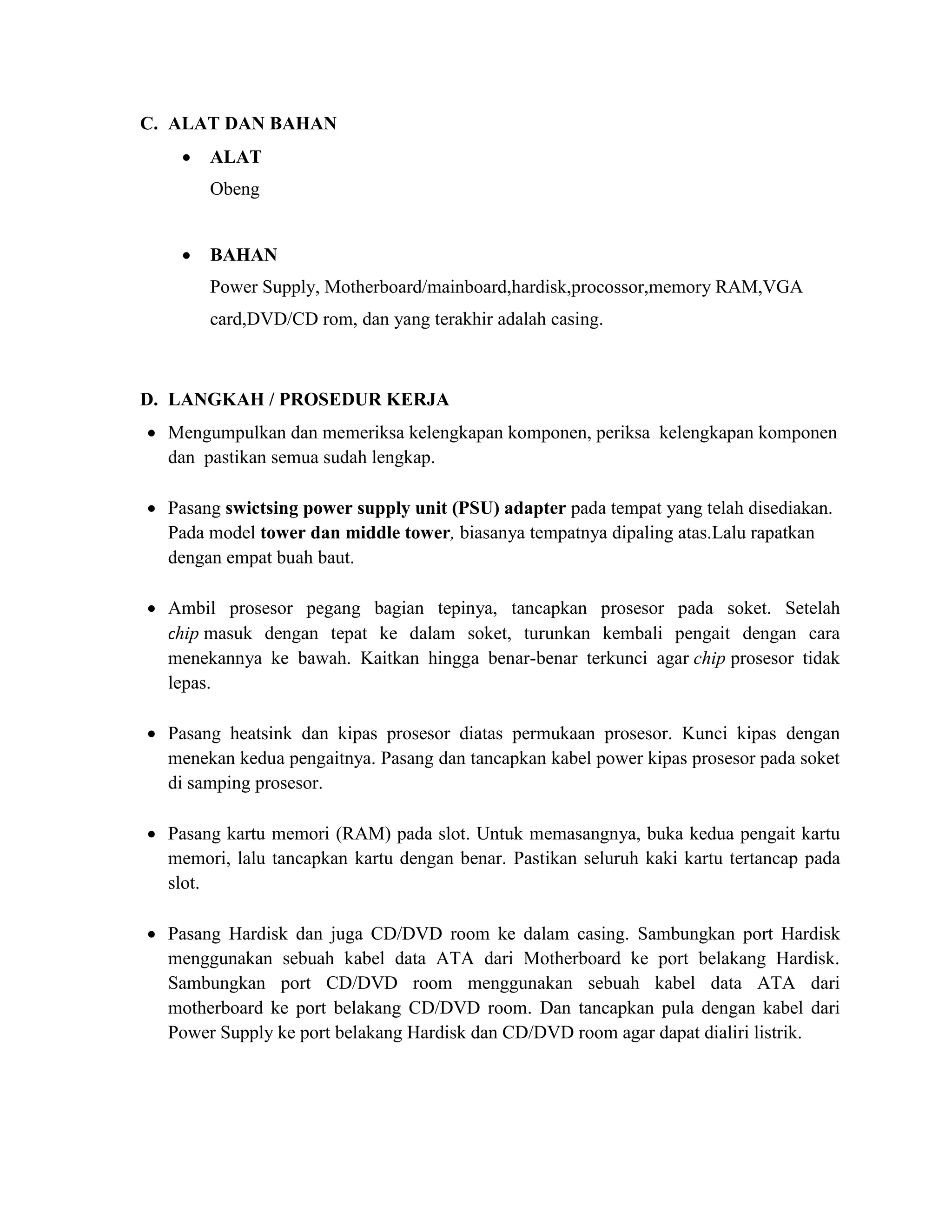 Laporan Perakitan PC | DOCX