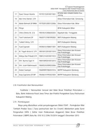 Laporan p2p diklat peningkatan nilai tambah produk susu (es krim dan susu pasteurisasi) tahun ...