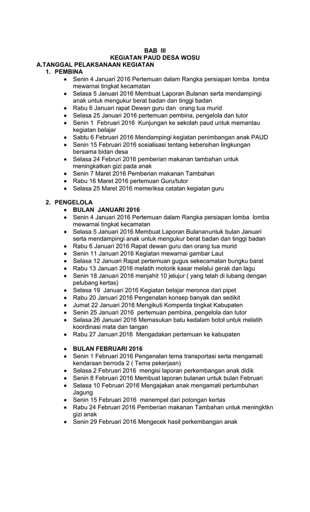 Laporan paud wosu 2016 | PDF
