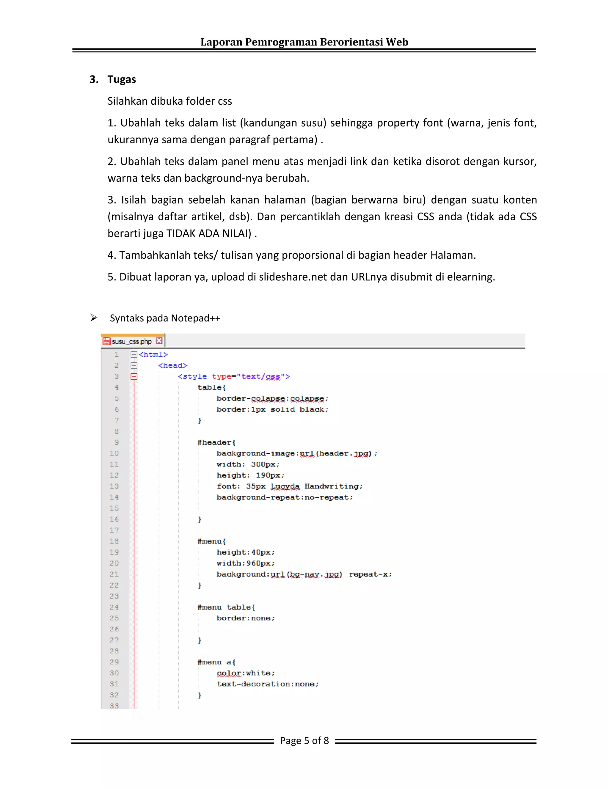 Laporan pbw css | DOC