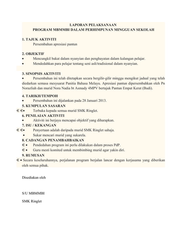 Laporan pelaksanaan mbmmbi | DOC