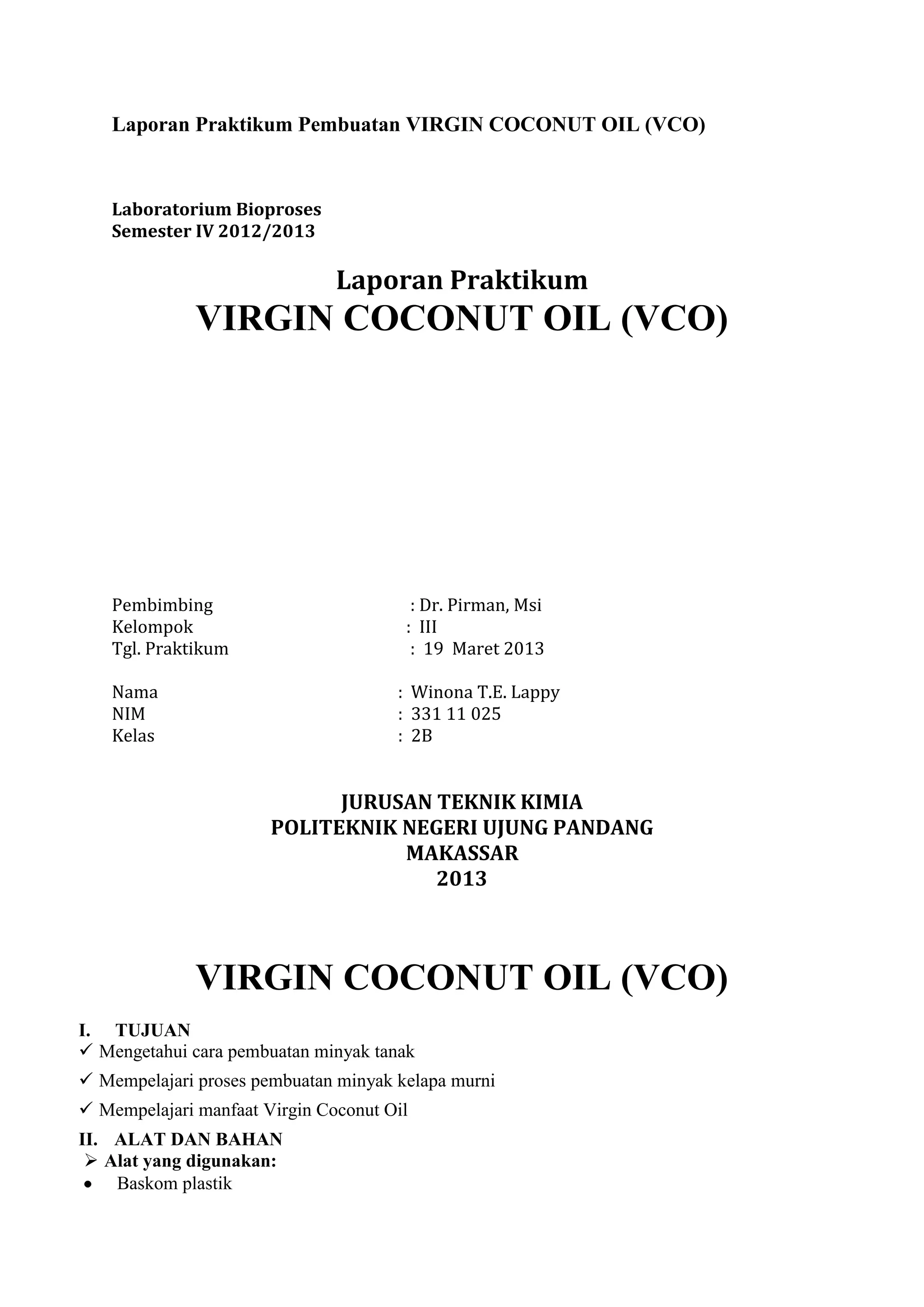 Laporan pembuatandan analisa vco | DOCX