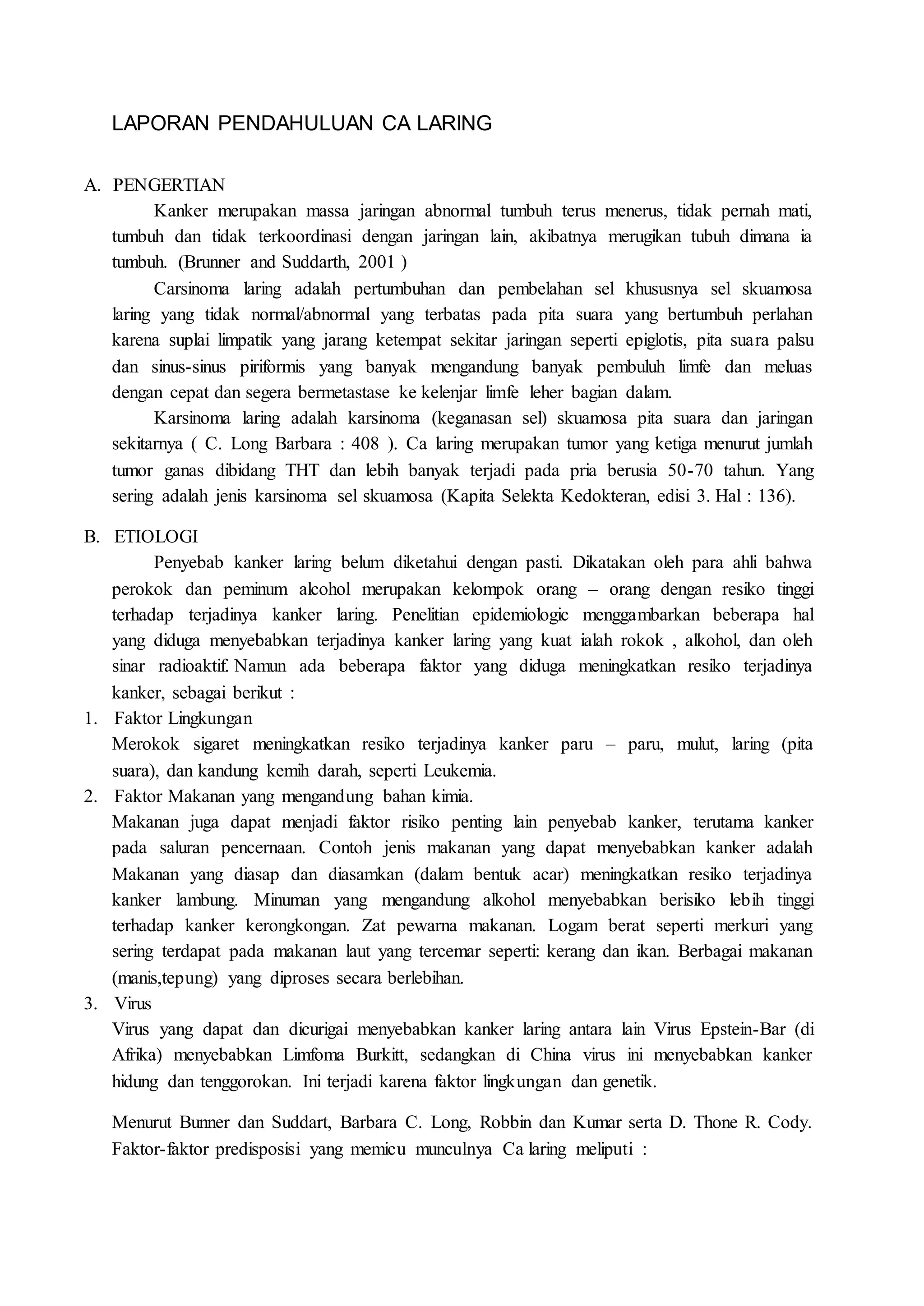 Laporan pendahuluan ca laring | DOCX