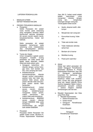 Laporan Pendahuluan Defisit Perawatan Diri | DOC