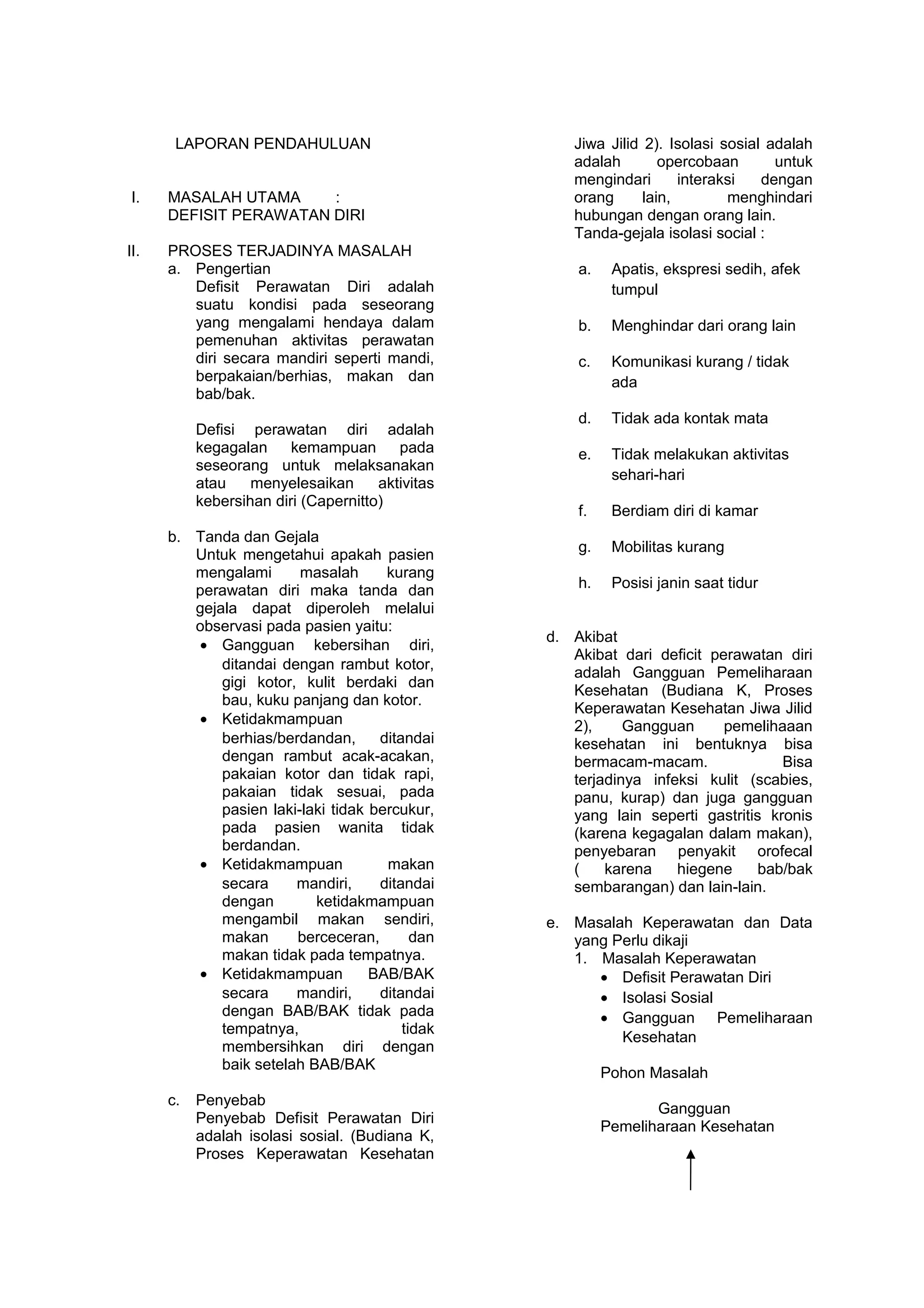 Laporan Pendahuluan Jiwa - Defisit Perawatan Diri | DOC