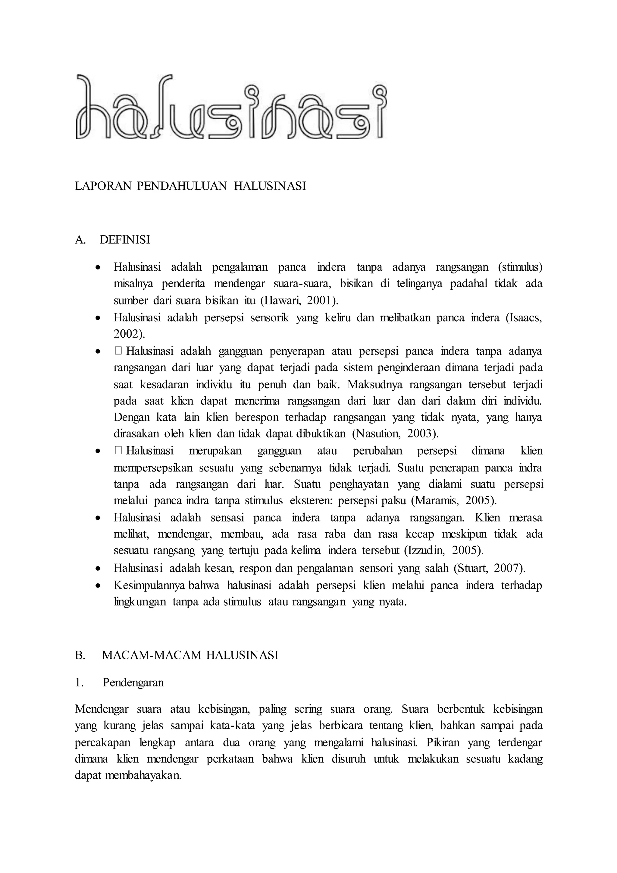 Laporan pendahuluan halusinasi | DOCX