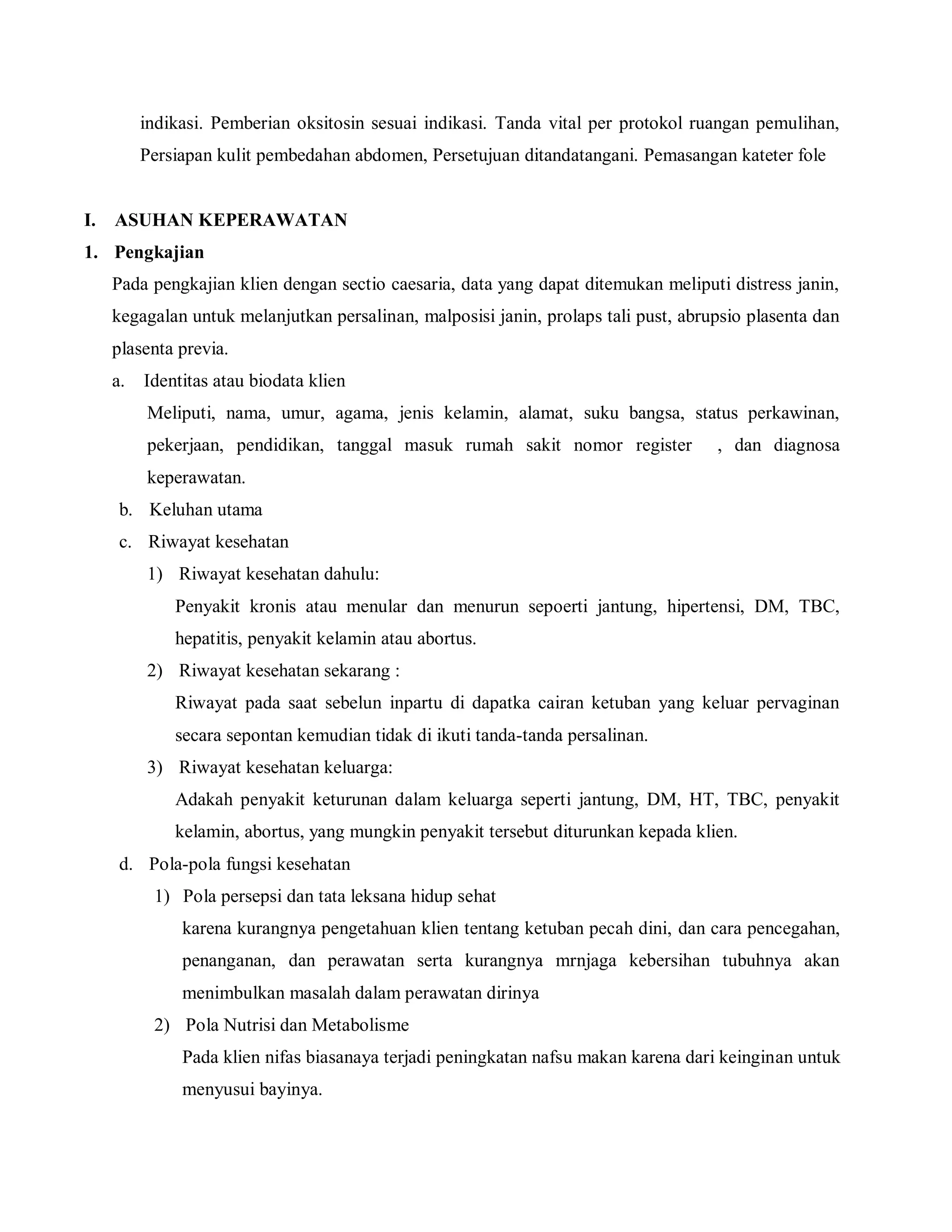 LAPORAN PENDAHULUAN SC (SECTIO CAESARIA) | PDF