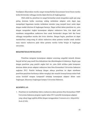 Penelitian Kemampuan Adaptasi Mahasiswa Baru | PDF