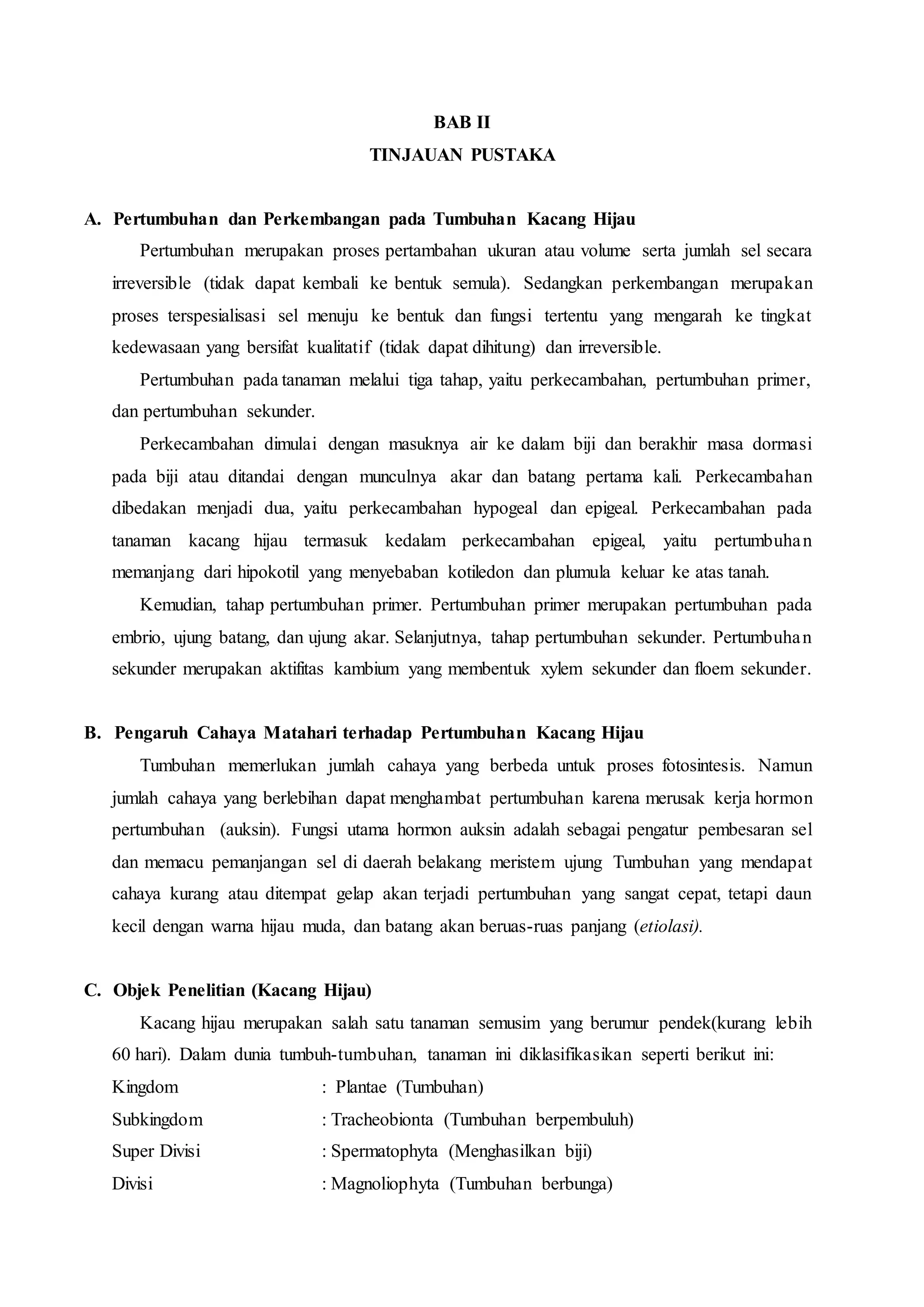 Laporan Pengamatan Kacang Hijau | DOCX