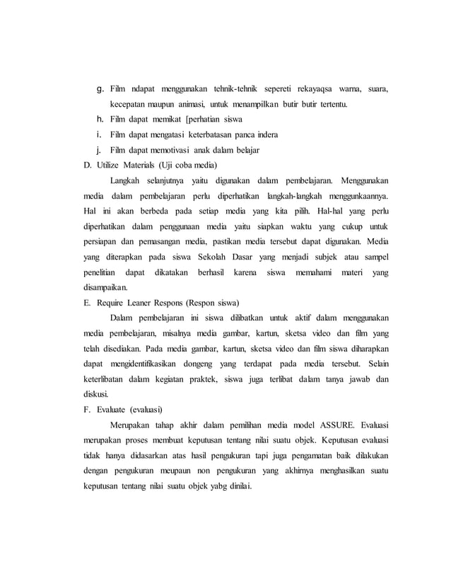 Laporan pengujian media pembelajaran menggunakan metode assure kelompok 4 kelas 4 d | DOCX