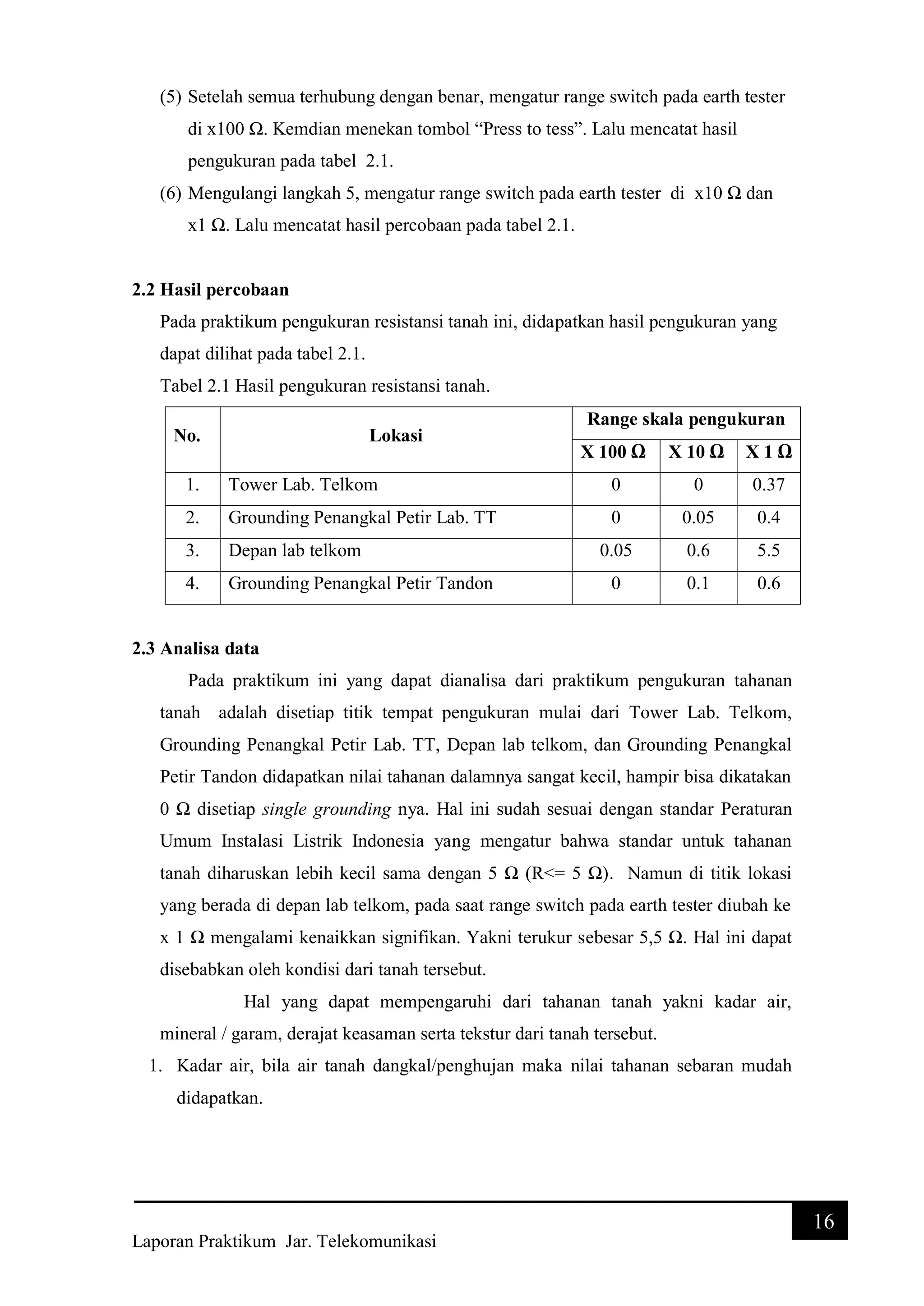 Laporan pengukuran tahanan tanah | PDF