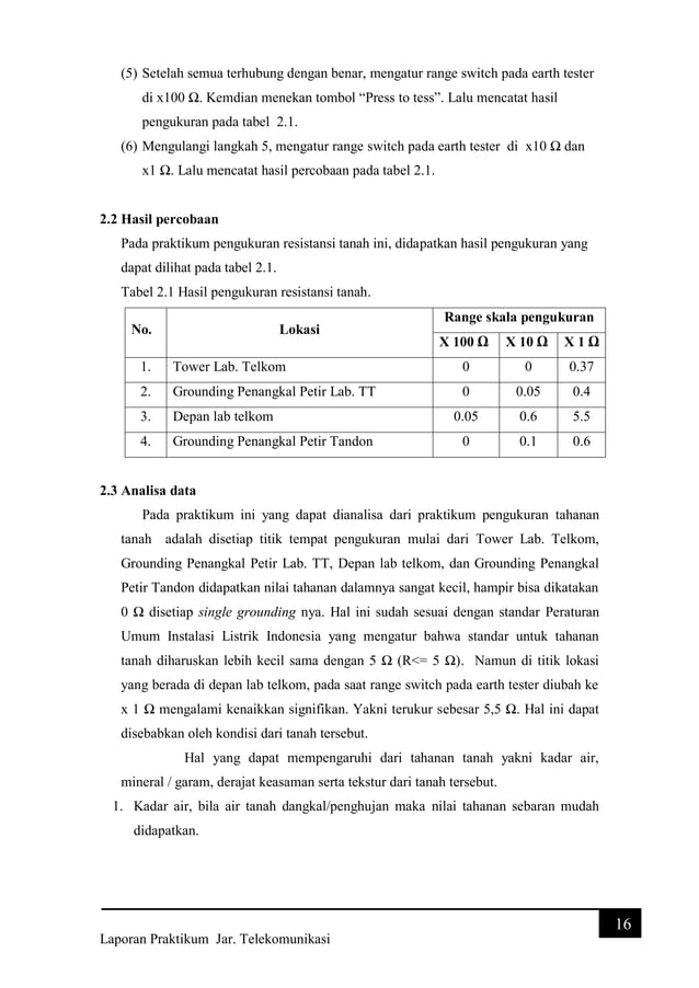 Laporan pengukuran tahanan tanah | PDF