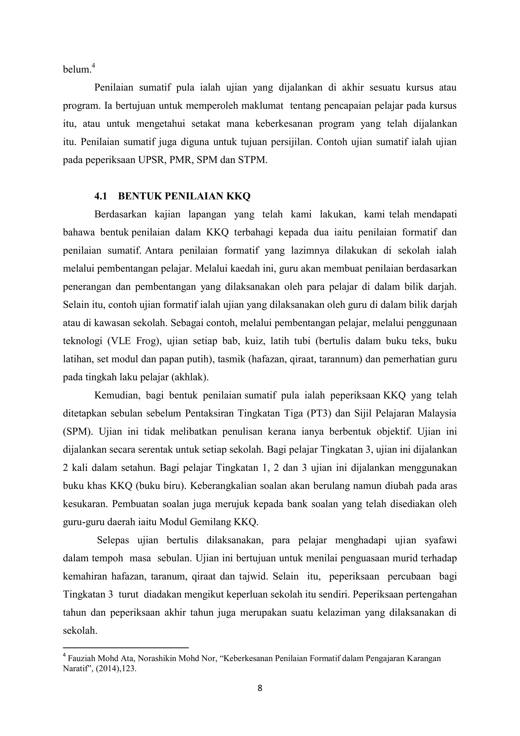 Laporan Temubual di Sekolah Berkenaan Sistem Penilaian dalam Pendidikan Islam dan Kelas ...