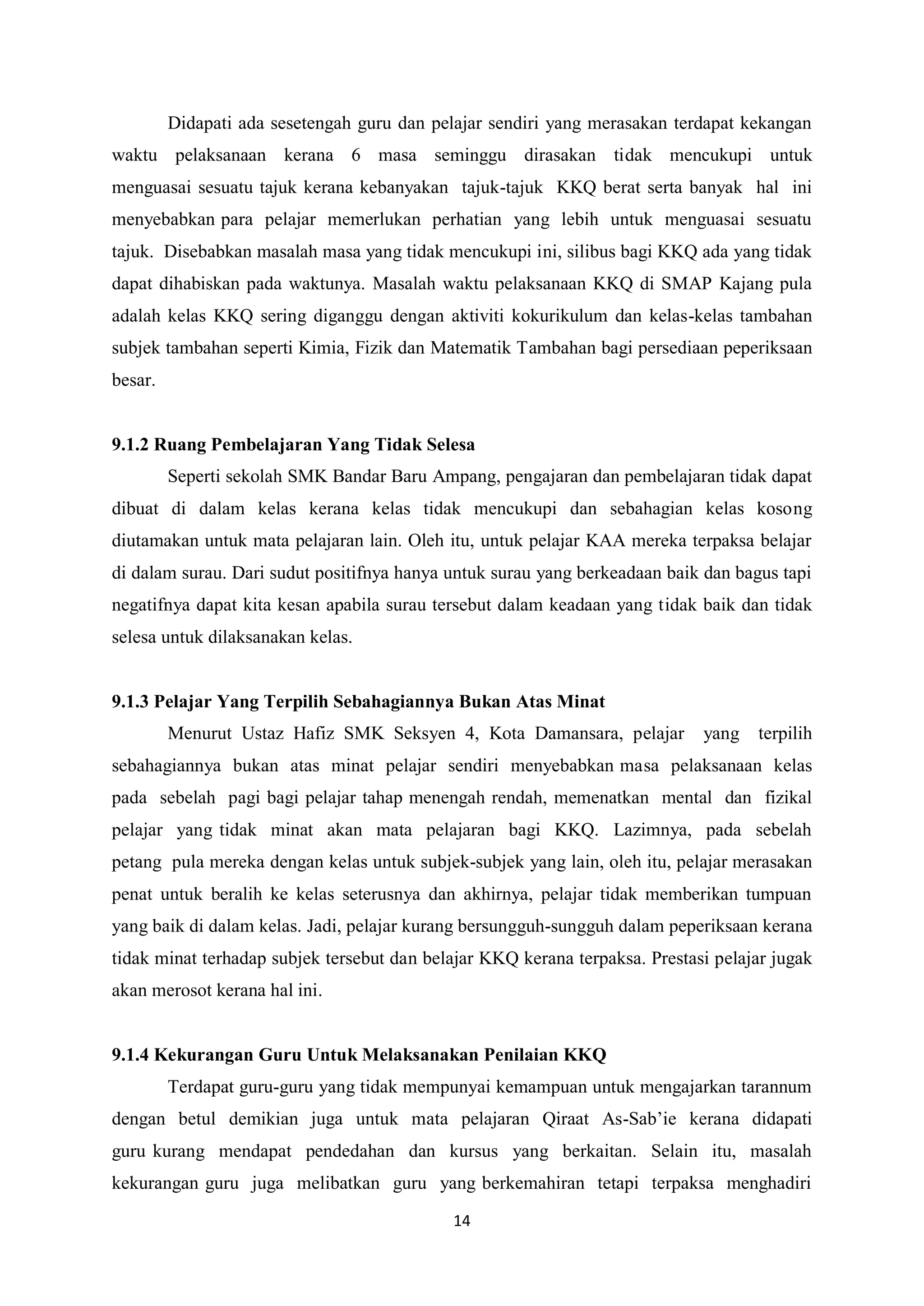 Laporan Temubual di Sekolah Berkenaan Sistem Penilaian dalam Pendidikan Islam dan Kelas ...