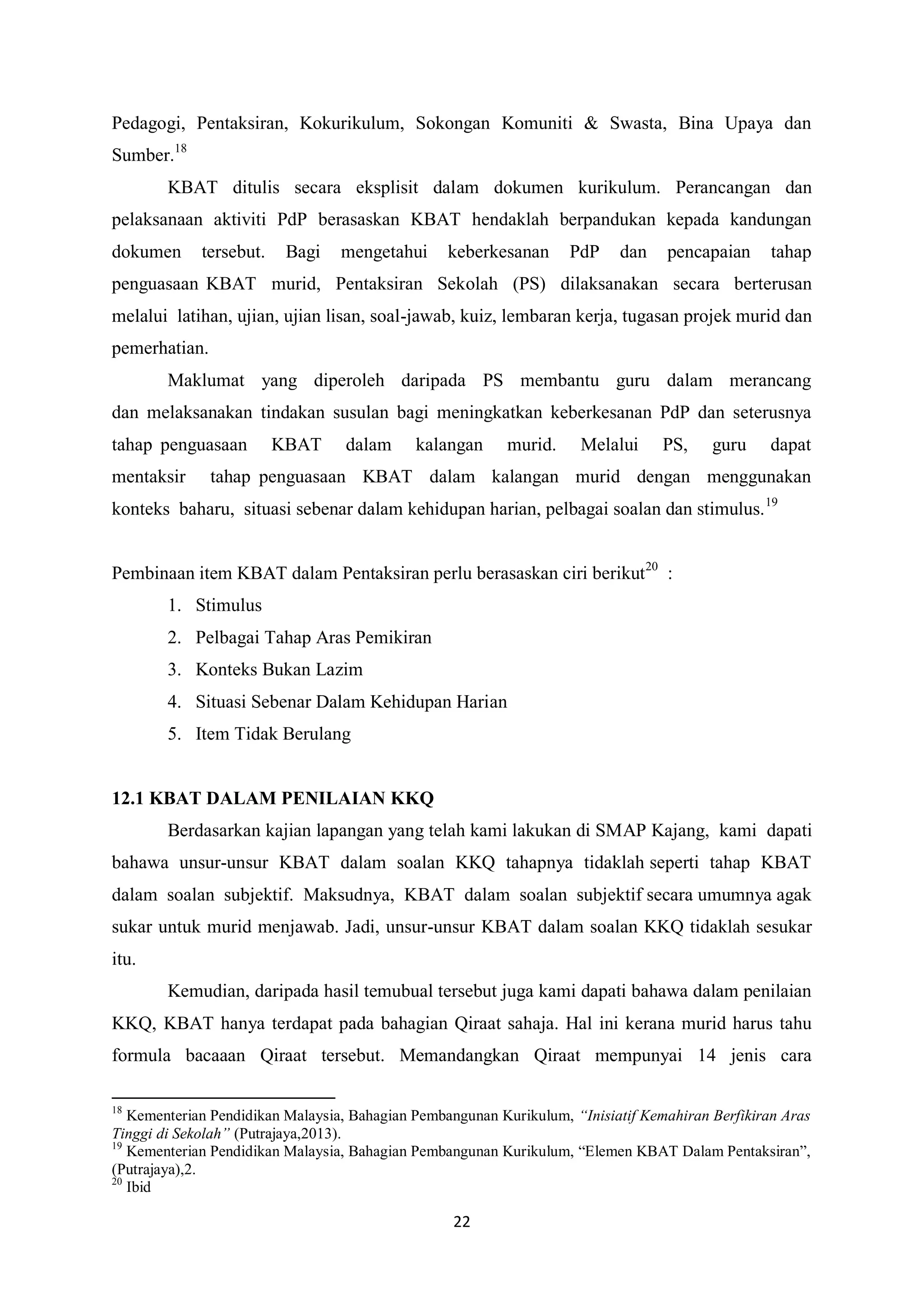 Laporan Temubual di Sekolah Berkenaan Sistem Penilaian dalam Pendidikan Islam dan Kelas ...
