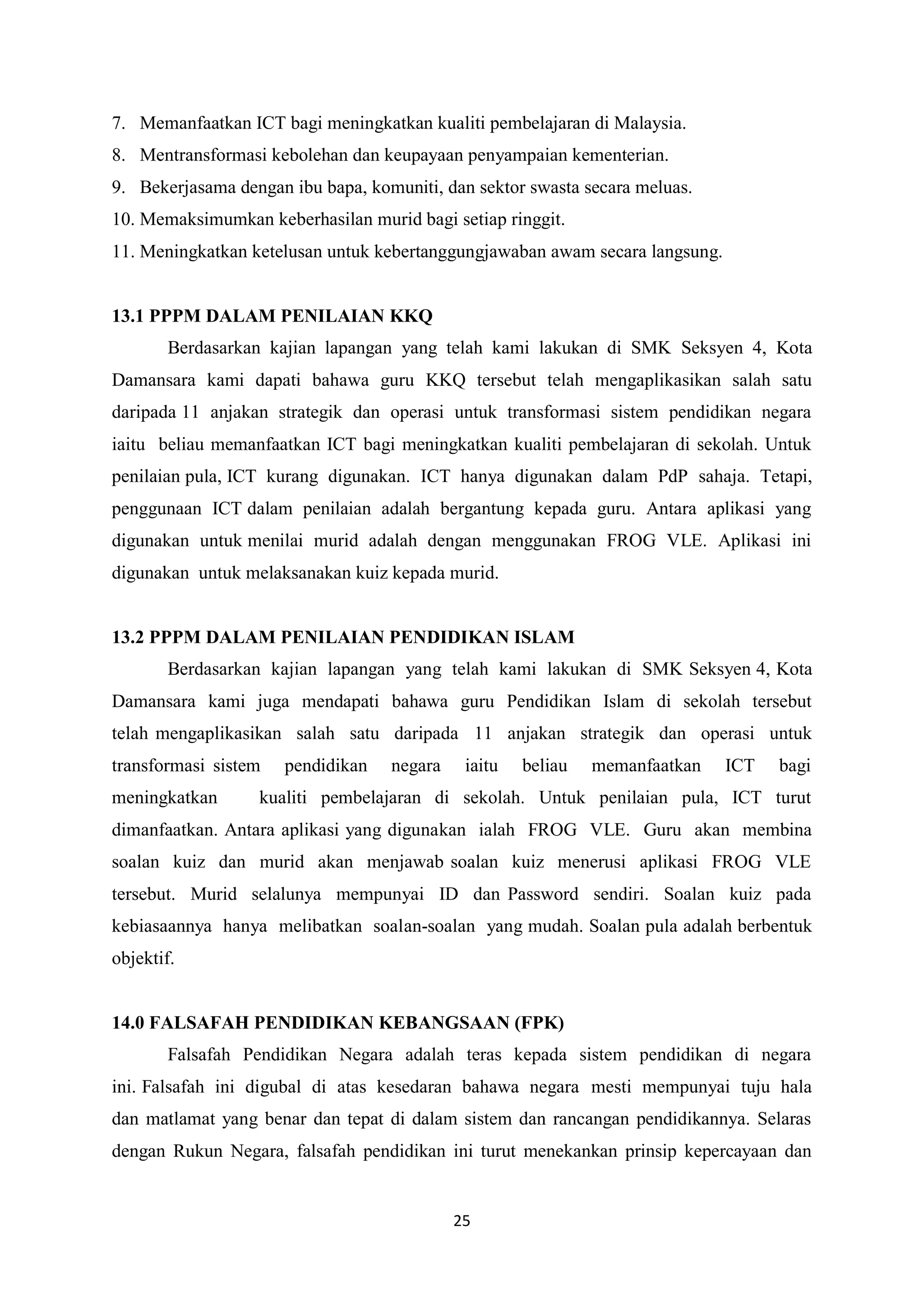 Laporan Temubual di Sekolah Berkenaan Sistem Penilaian dalam Pendidikan Islam dan Kelas ...
