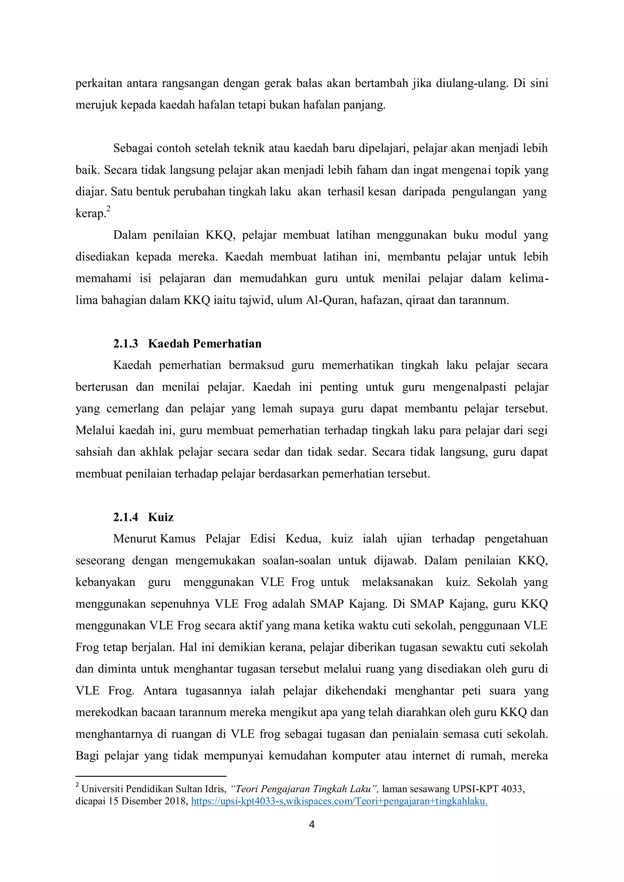 Laporan Temubual di Sekolah Berkenaan Sistem Penilaian dalam Pendidikan Islam dan Kelas ...