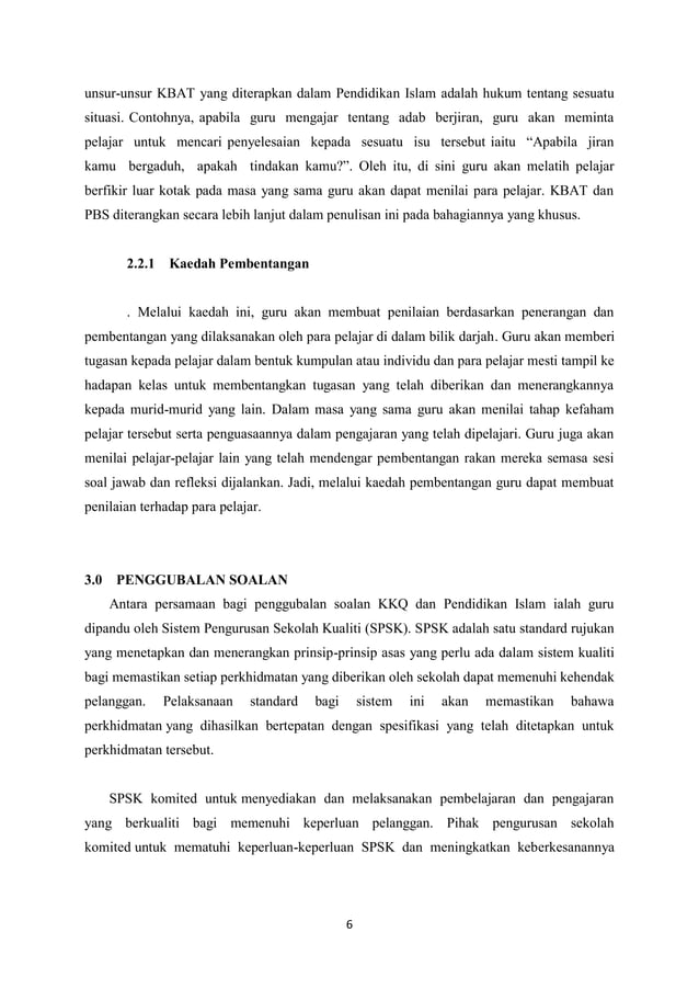 Laporan Temubual di Sekolah Berkenaan Sistem Penilaian dalam Pendidikan Islam dan Kelas ...