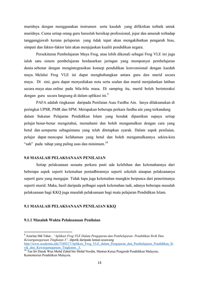 Laporan Temubual di Sekolah Berkenaan Sistem Penilaian dalam Pendidikan Islam dan Kelas ...