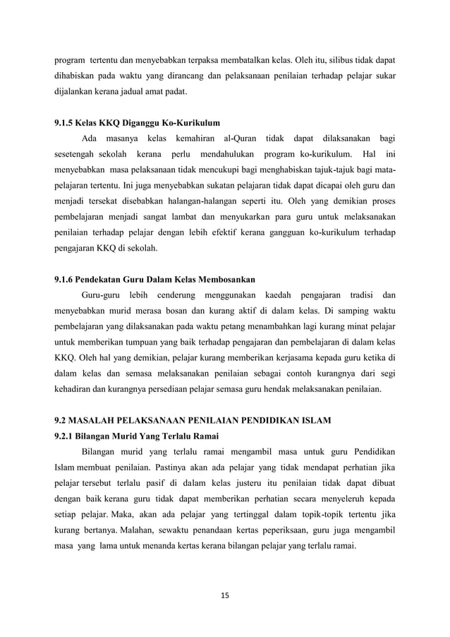 Laporan Temubual di Sekolah Berkenaan Sistem Penilaian dalam Pendidikan Islam dan Kelas ...