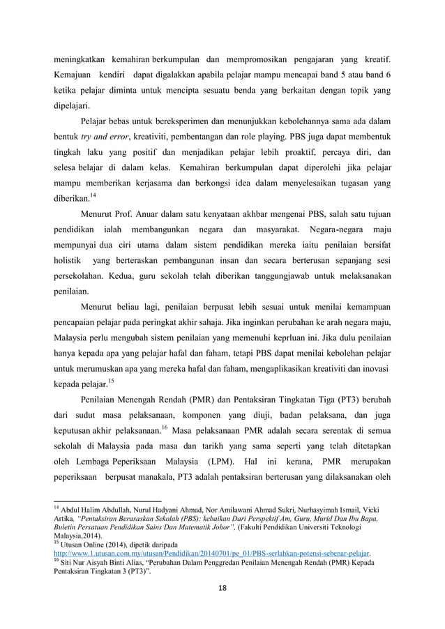 Laporan Temubual di Sekolah Berkenaan Sistem Penilaian dalam Pendidikan Islam dan Kelas ...