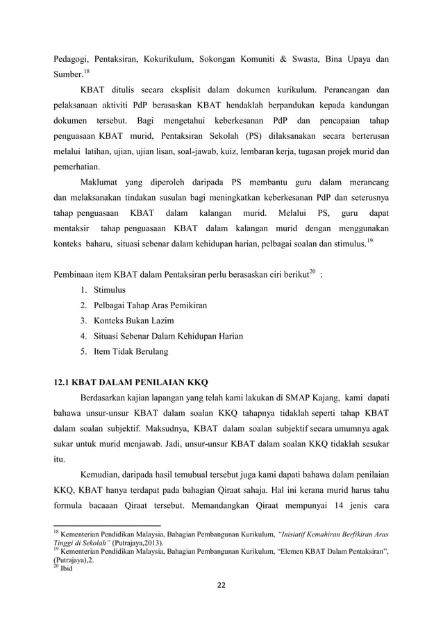 Laporan Temubual di Sekolah Berkenaan Sistem Penilaian dalam Pendidikan Islam dan Kelas ...
