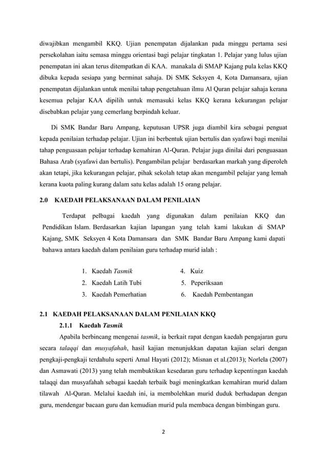 Laporan Temubual di Sekolah Berkenaan Sistem Penilaian dalam Pendidikan Islam dan Kelas ...