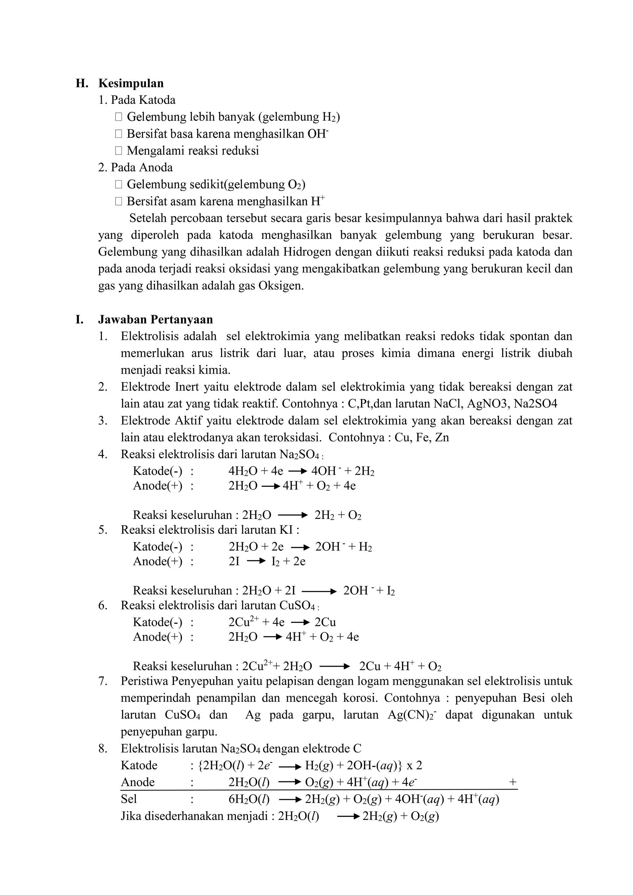 Laporan percobaan kimia elektrolisis | DOCX