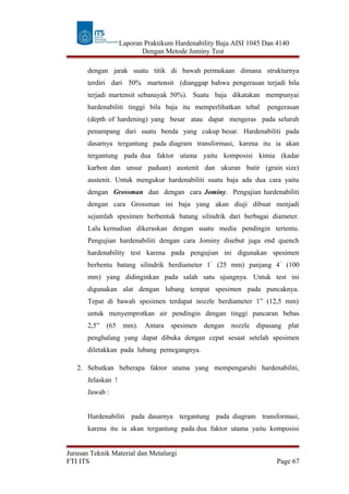 Laporan Praktikum Perlakuan Panas (Jominy Test) | DOC