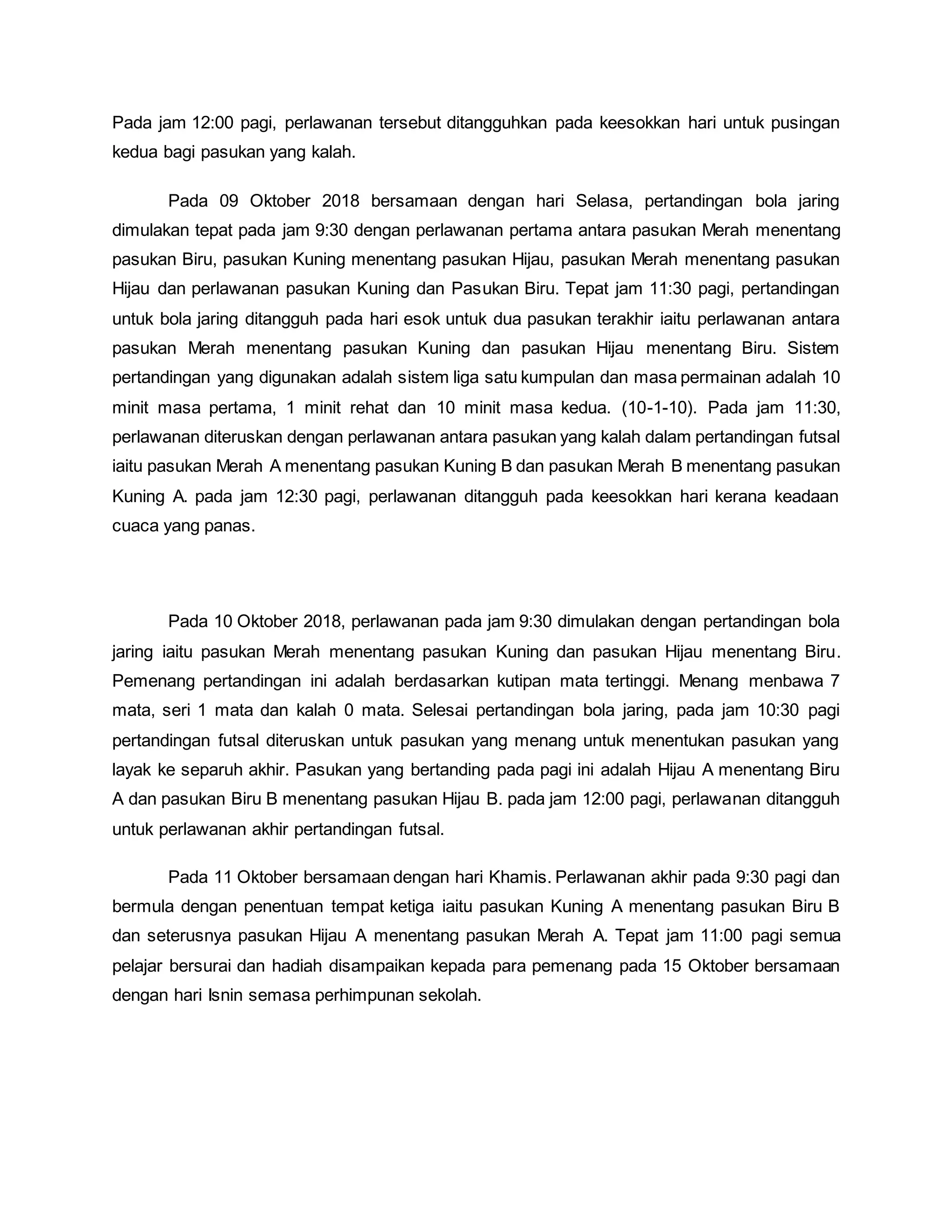 Laporan pertandingan futsal dan bola jaring | DOCX