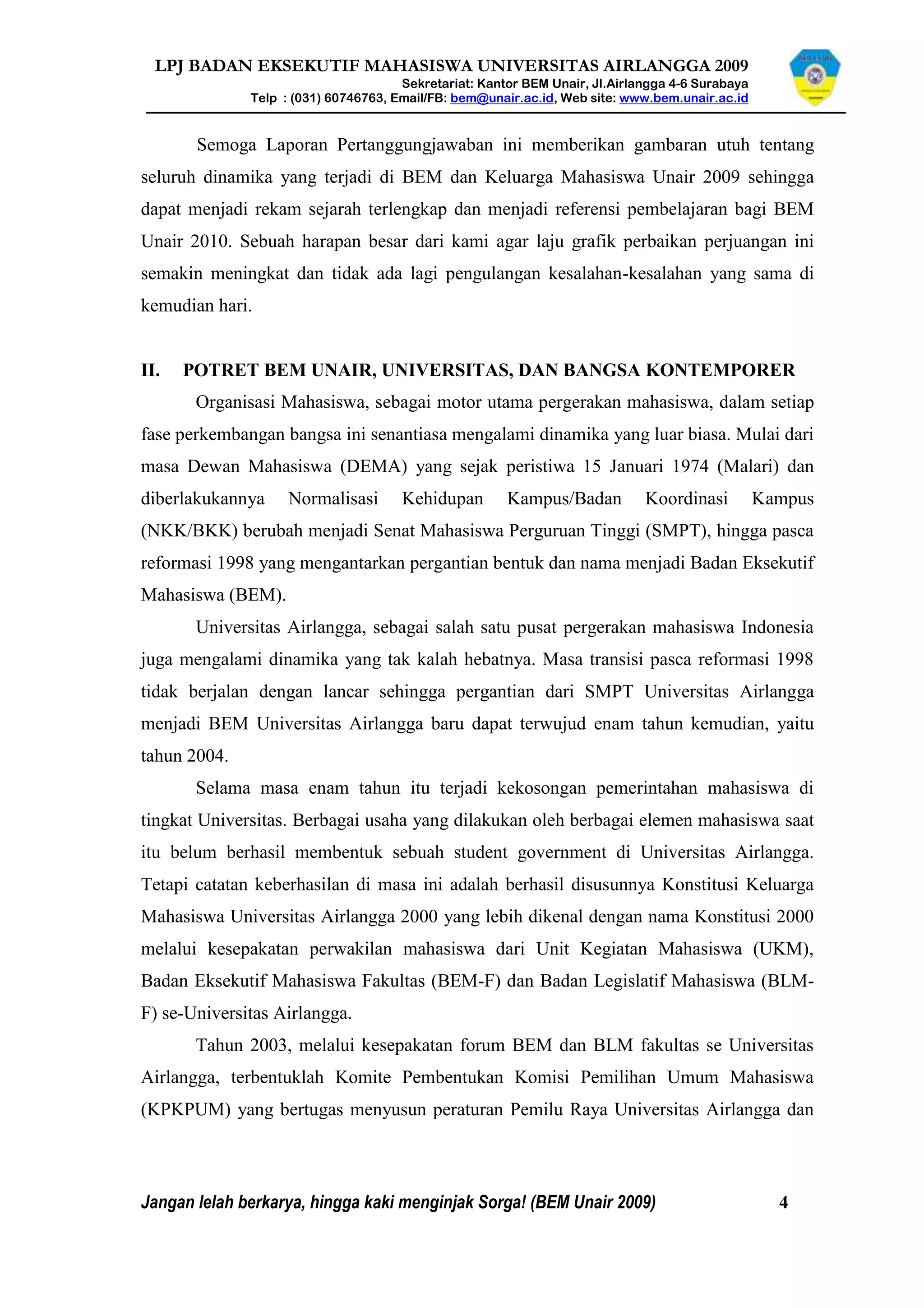 Laporan Pertanggungjawaban Bem Unair 2009 | PDF
