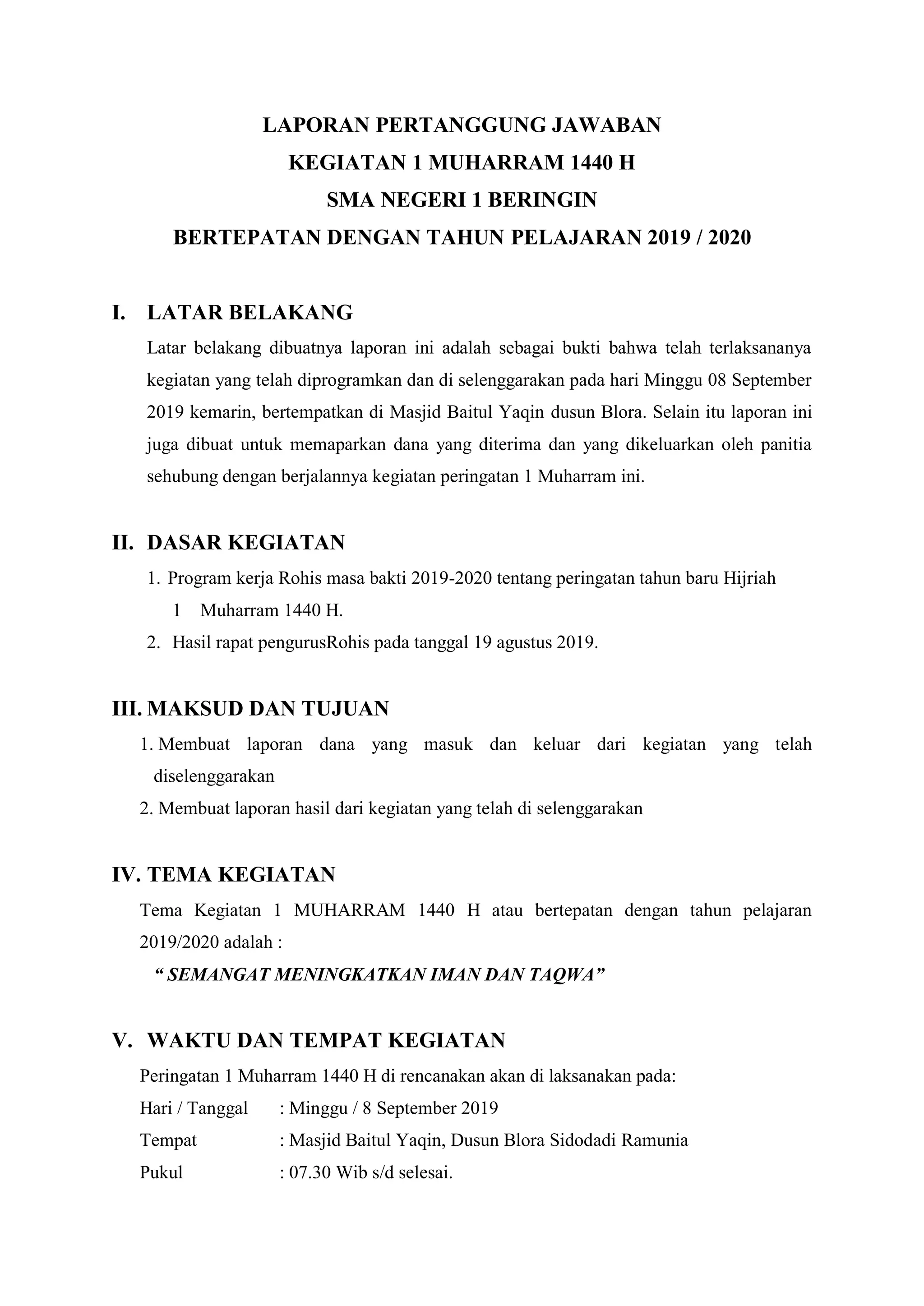 Laporan pertanggung jawaban kegiatan 1 muharram | PDF