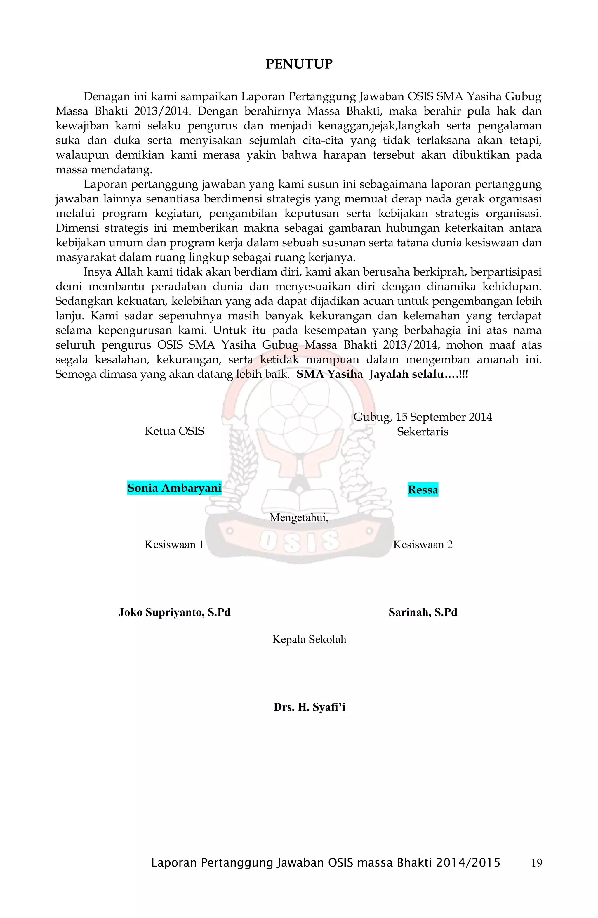 Laporan pertanggung jawaban osis 2014.2015