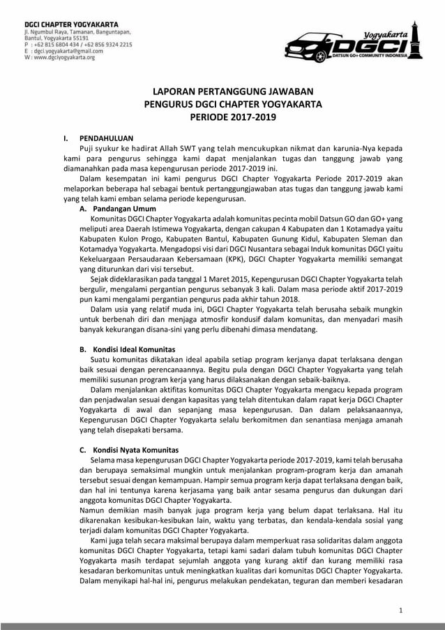 LPJ Pengurus DGCI Chapter Yogyakarta 2017-2019 | PDF