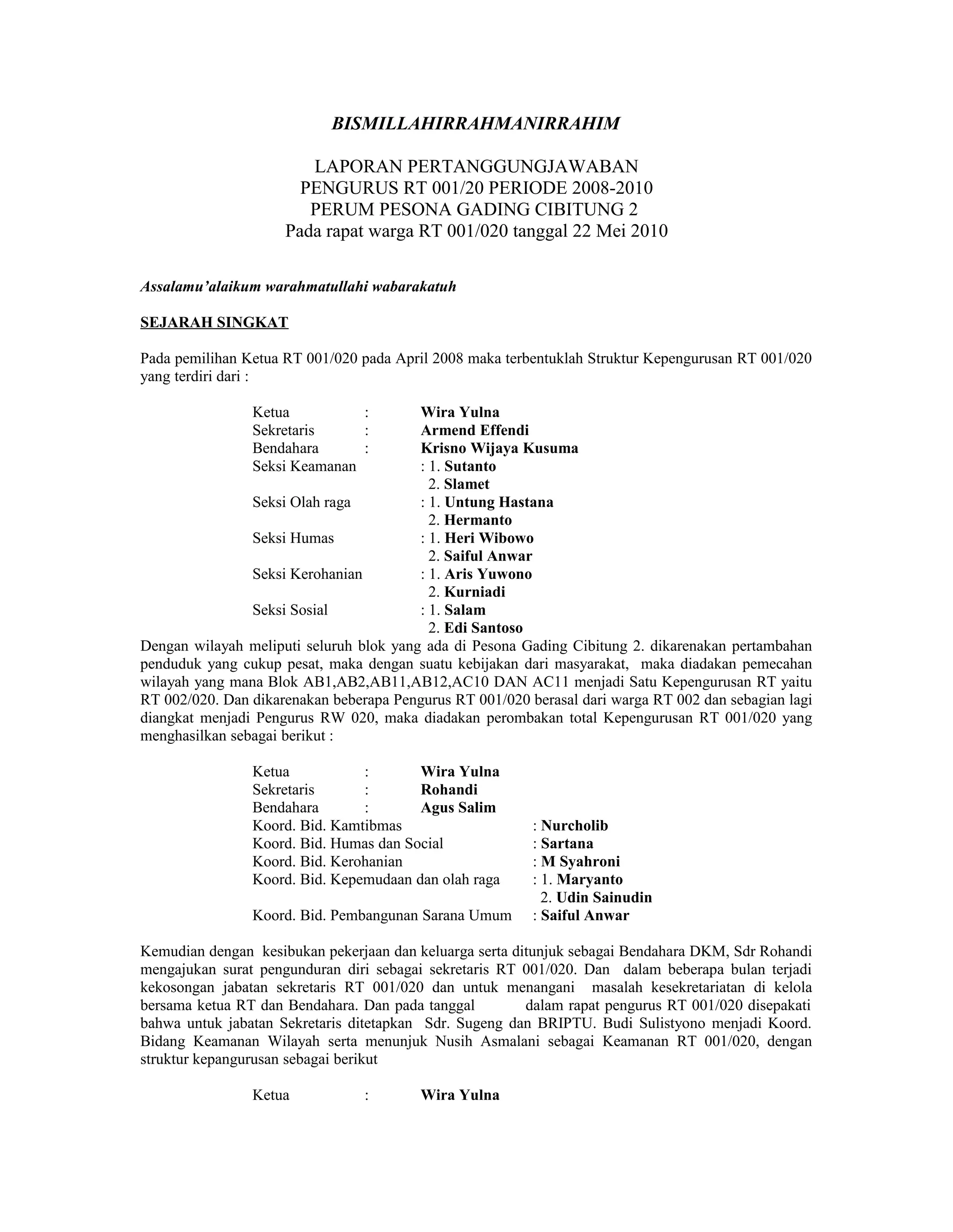Laporan pertanggungjawaban rt | DOC