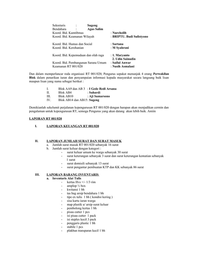 Laporan pertanggungjawaban rt | DOC