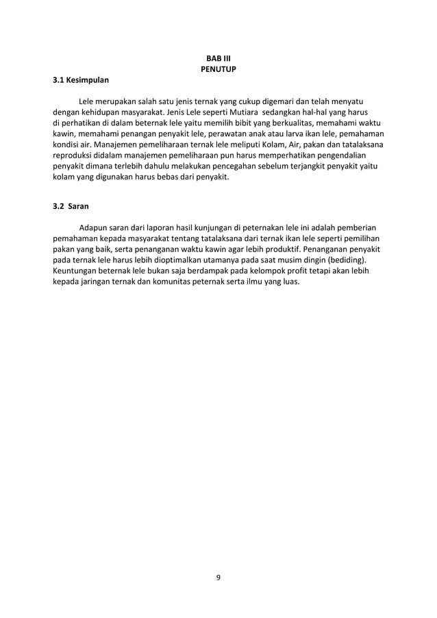 Contoh Laporan Peternakan Lele | PDF
