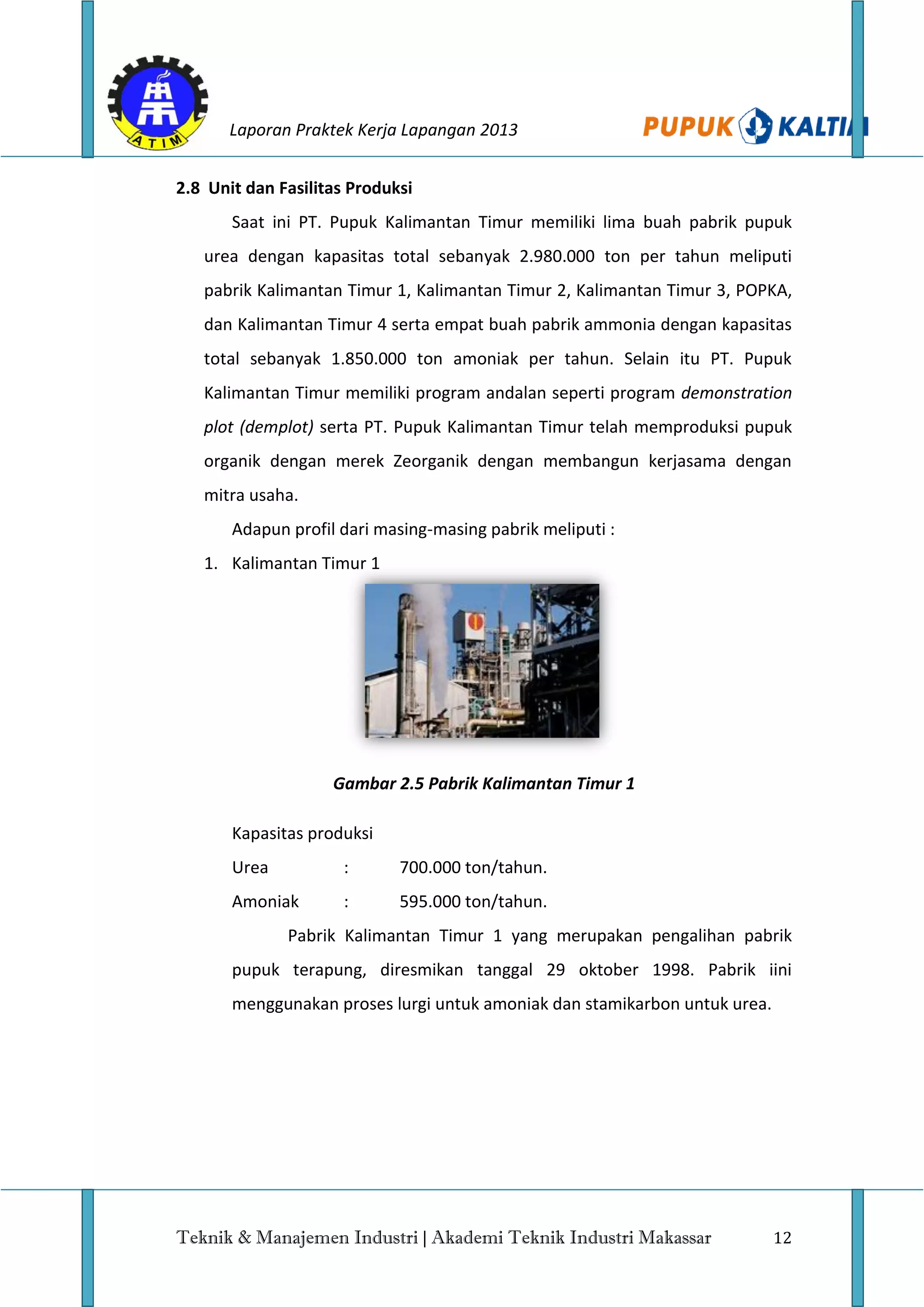 Laporan pkl pt. pupuk kaltim | PDF