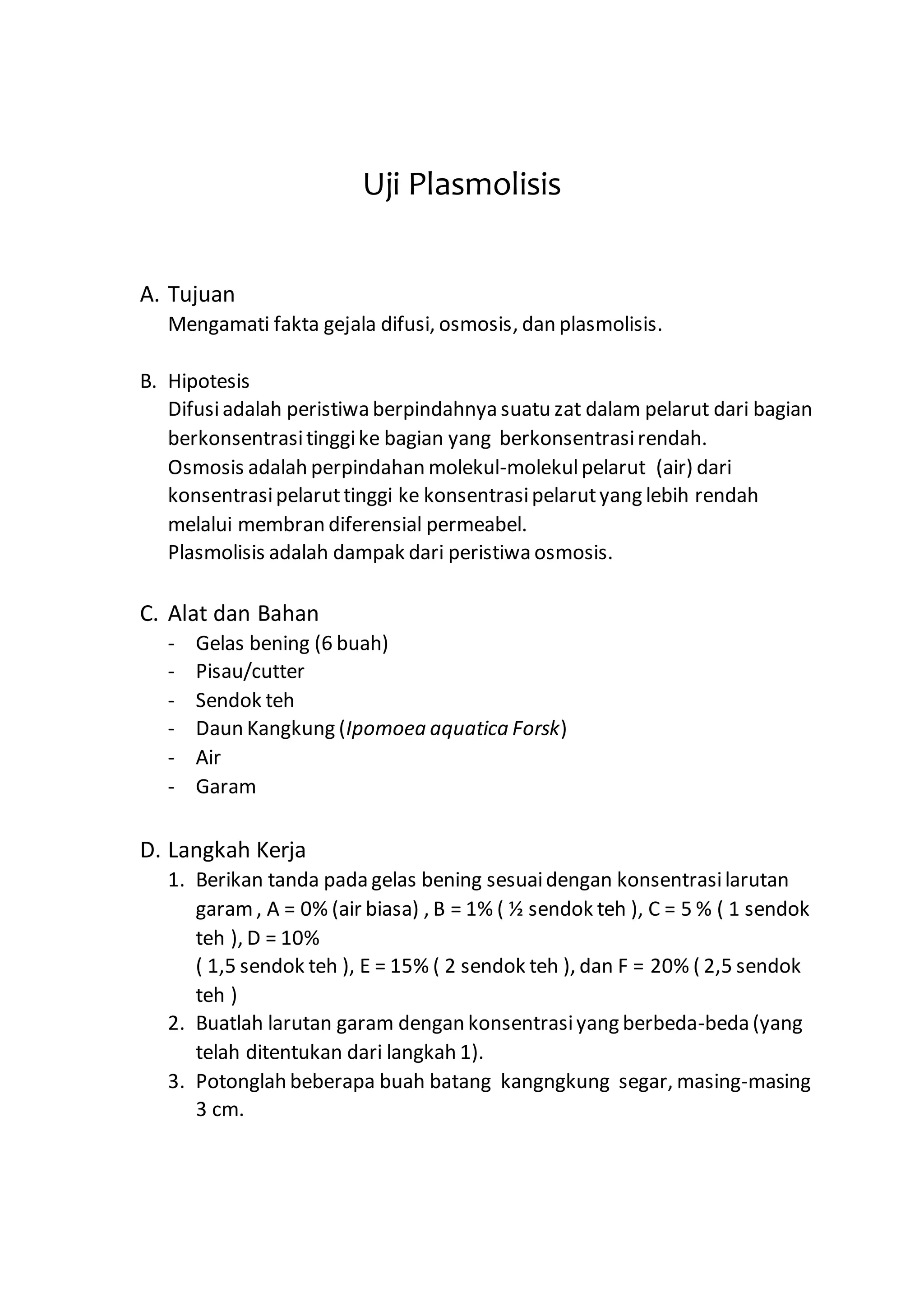 Laporan Plasmolisis - Biologi | PDF