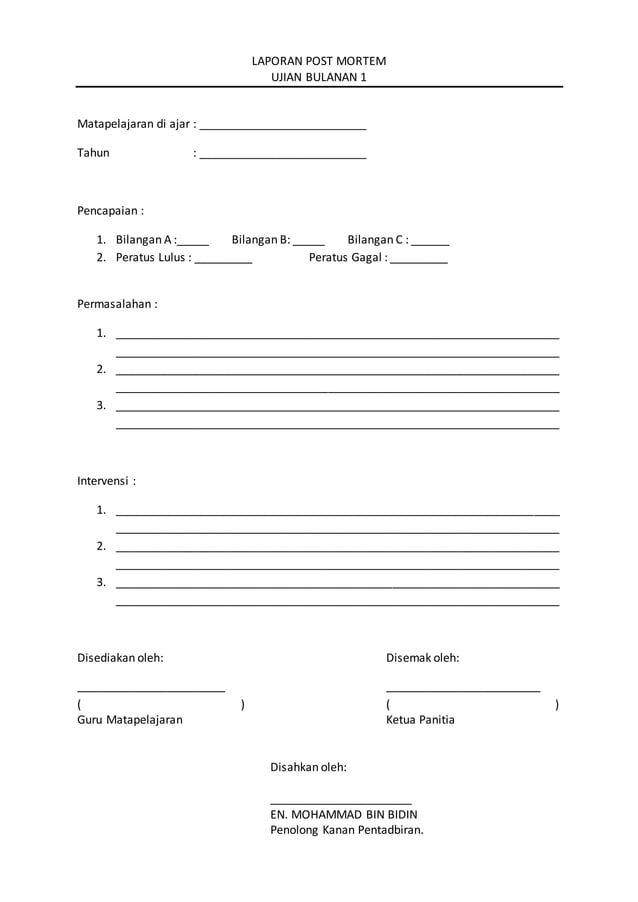 Laporan post mortem | DOCX | Educational Assessment | Education