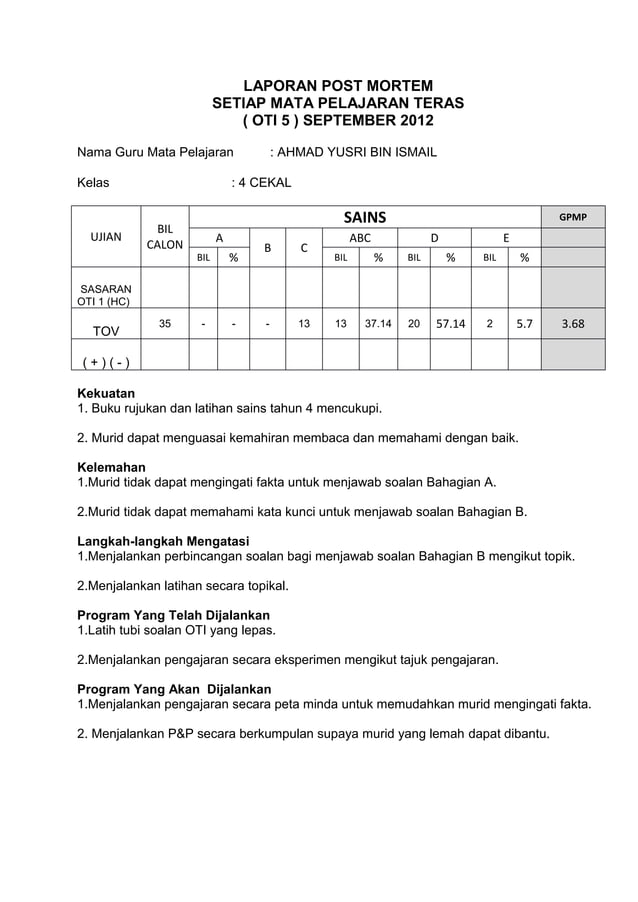 Laporan post mortem 4 c september 2012 | DOCX