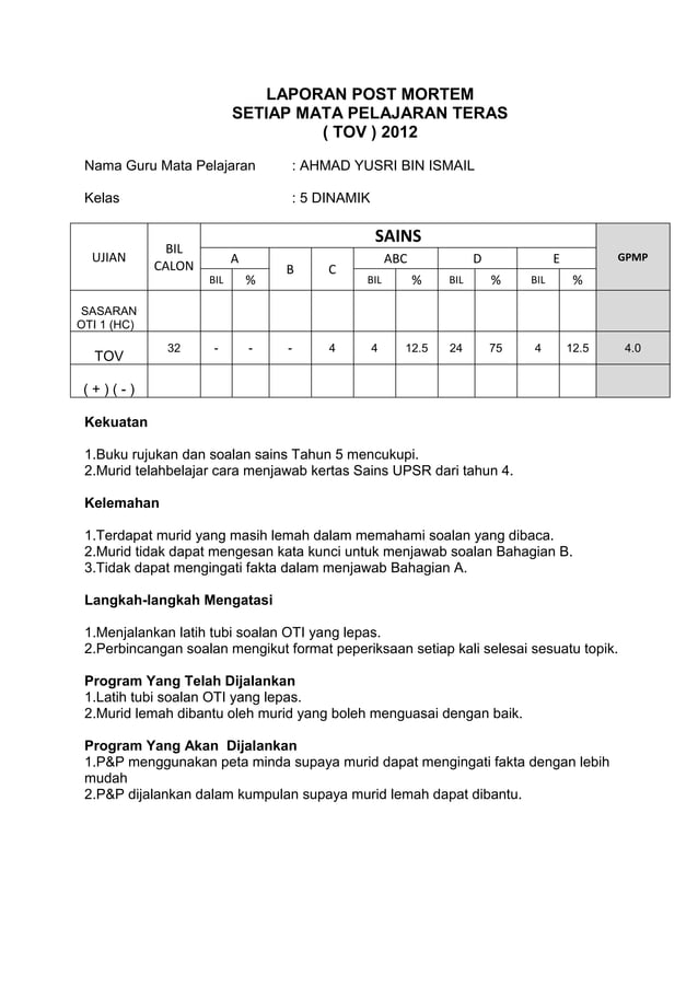 Laporan post mortem 5 d | PDF