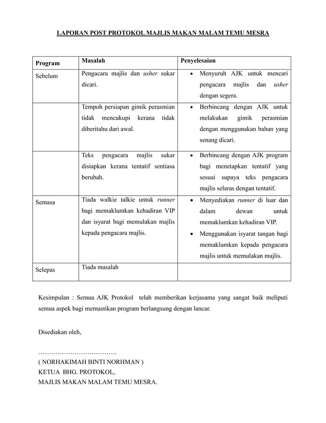 Laporan post protokol | PDF