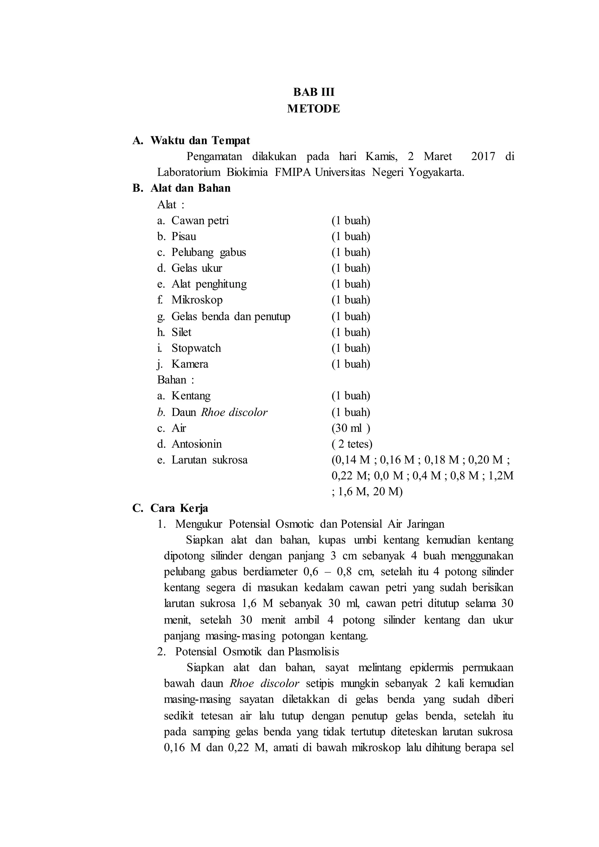 Laporan potensial osmotik dan plasmolisis f | DOCX