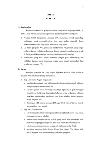 Laporan ppl di SMK Muda Patria Kalasan | PDF