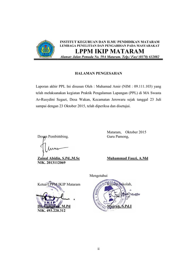 CONTOH LAPORAN PPL-KKN IKIP MATARAM 2015 | PDF